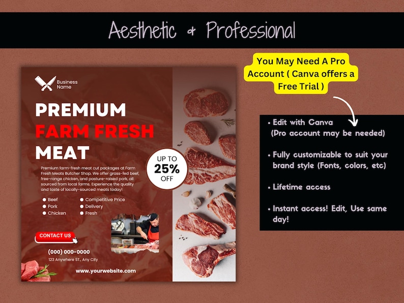 Farm Fresh Meats Social Media Flyer Template Butcher Shop Flyer ...