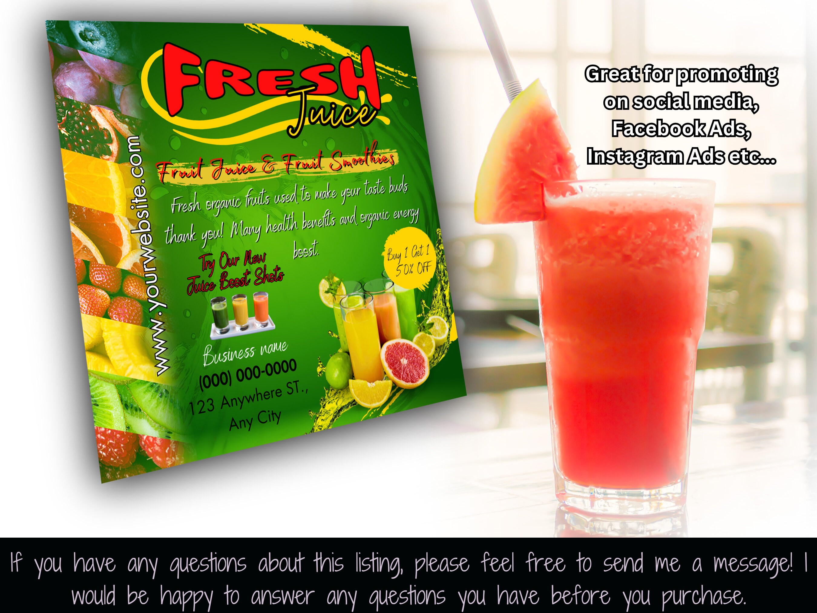 Juice Bar Flyer Template, Customizable Drink Specials (digital Download ...