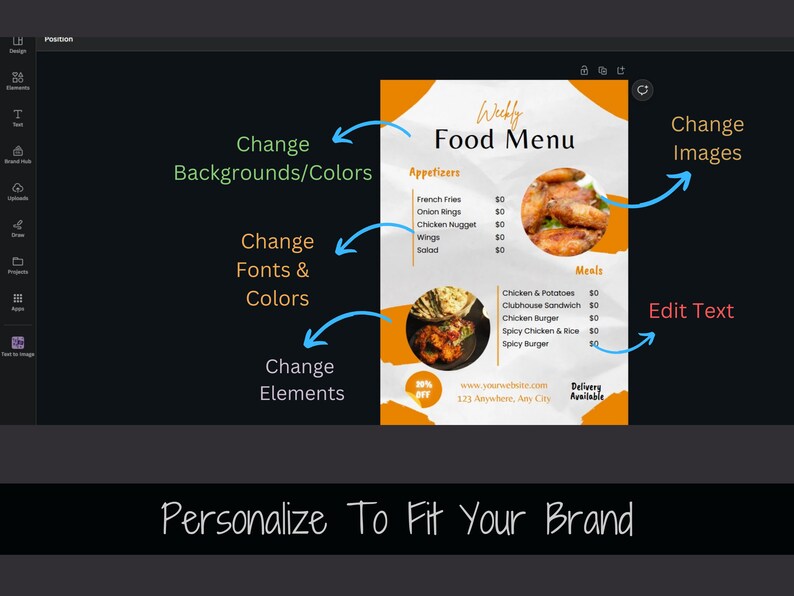 Weekly Food Menu Printable Flyer Editable Menu Template Restaurant ...