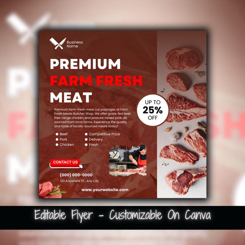 Farm Fresh Meats Social Media Flyer Template Butcher Shop Flyer ...
