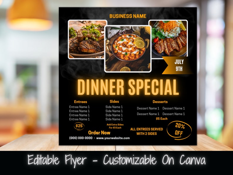 Dinner Special Flyer Template, Restaurant Promotion (editable Canva) - Etsy