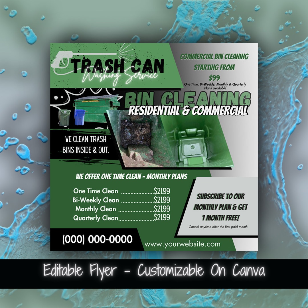 Trash Can Washing Service Flyer for Social Media Garbage Bin Cleaning ...