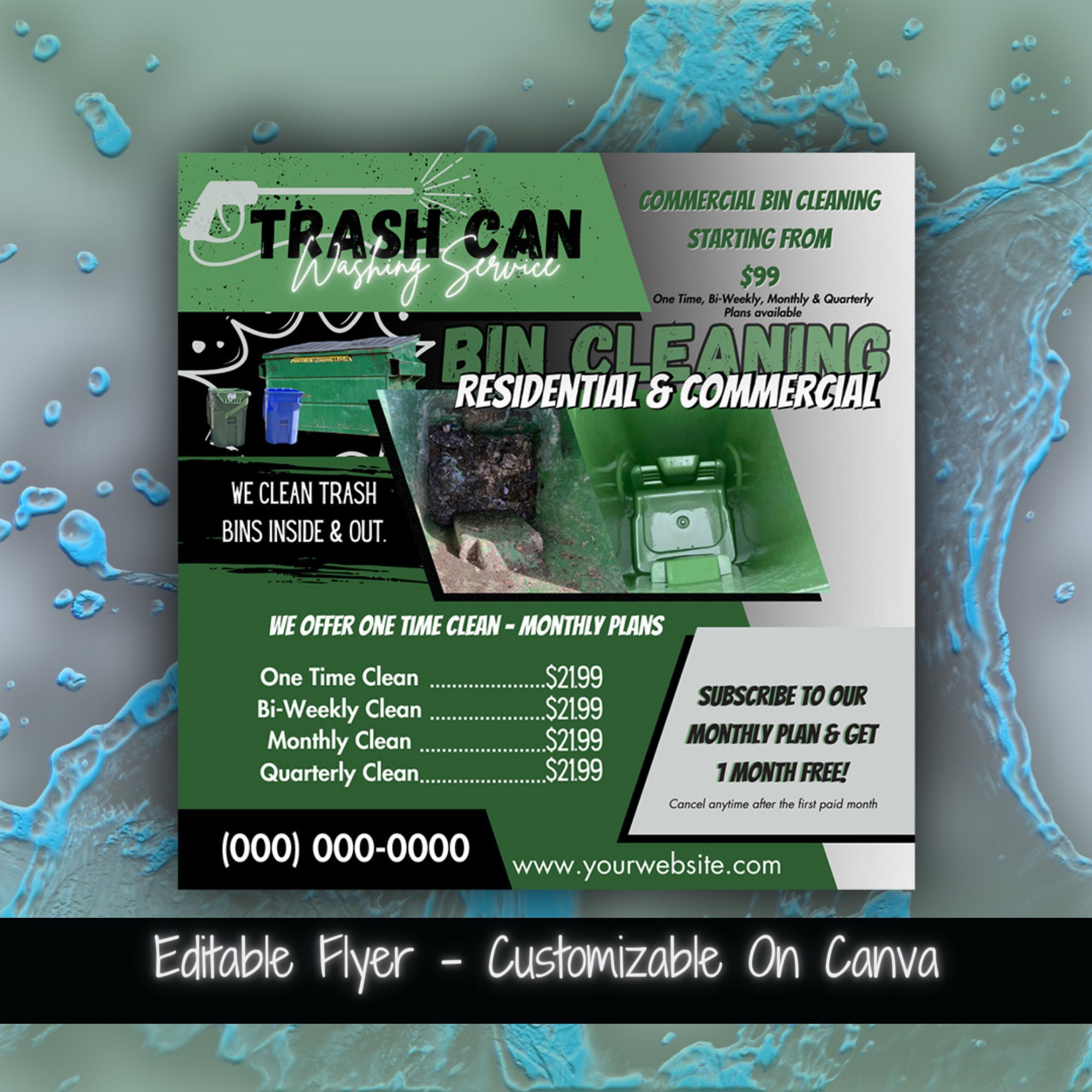 Trash Can Washing Service Flyer for Social Media Garbage Bin Cleaning ...