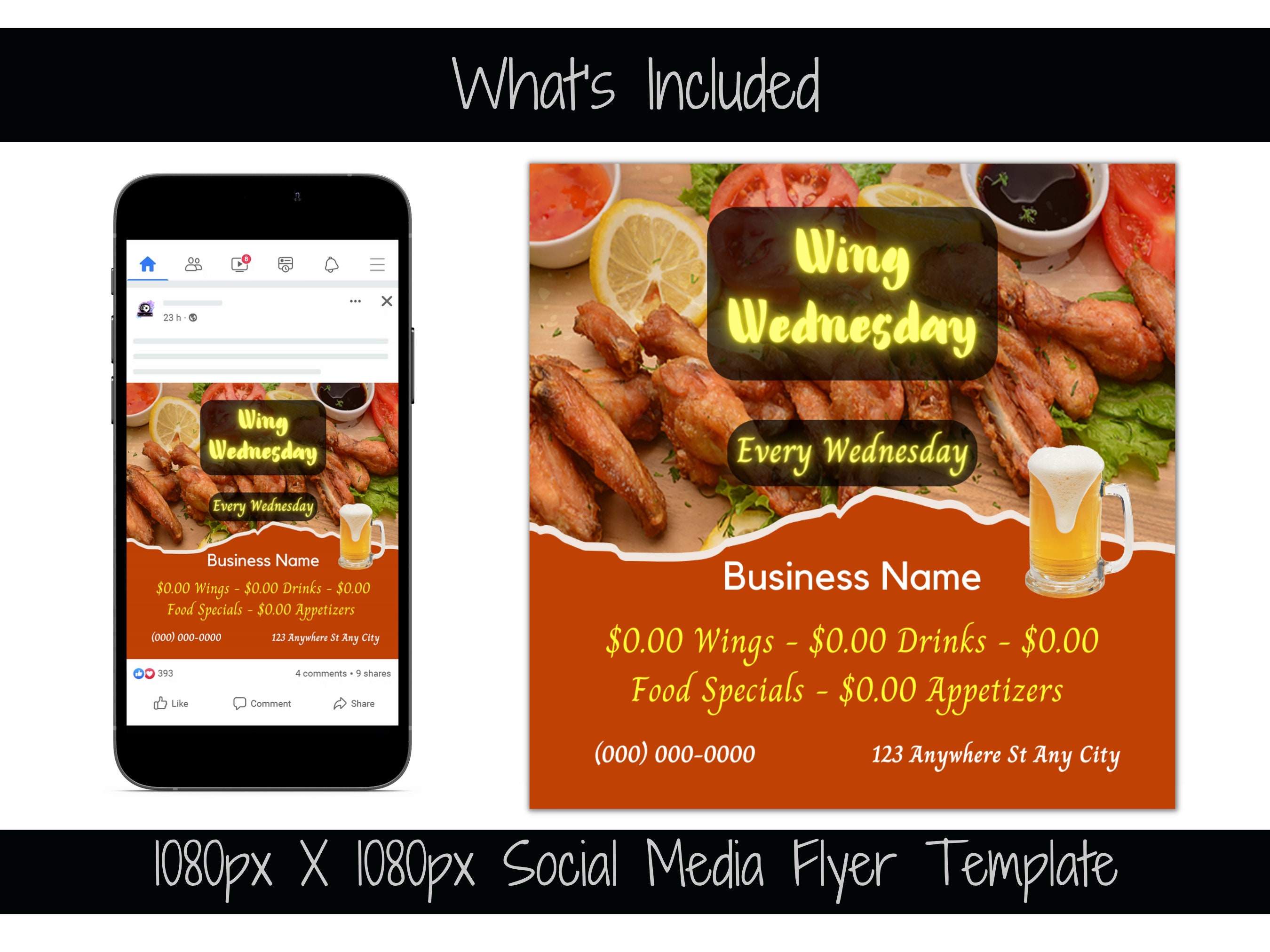 Wing Wednesday Social Media Flyer Bar and Grill Flyer Wing - Etsy