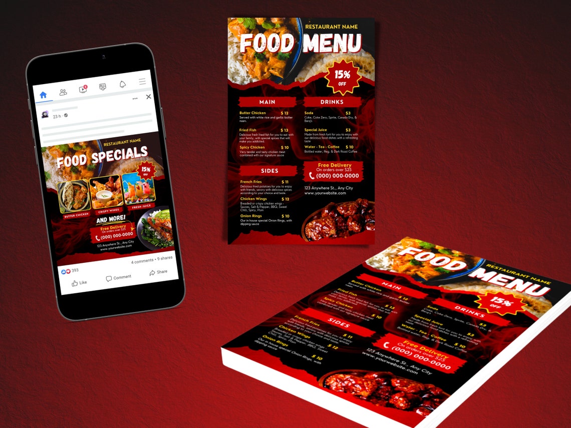 Printable Food Menu Flyer Template Social Media Food Specials Flyer ...