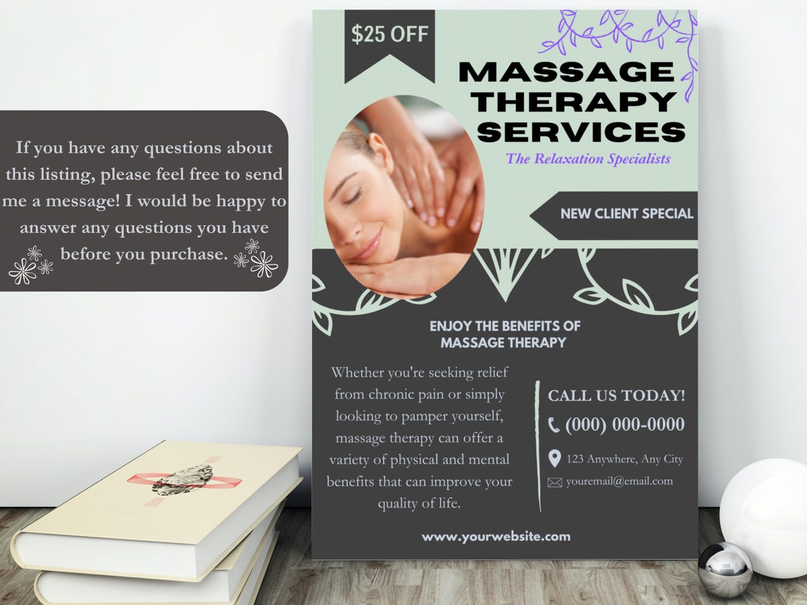 Massage Therapy Printable Flyer Template Editable Massage Therapist ...