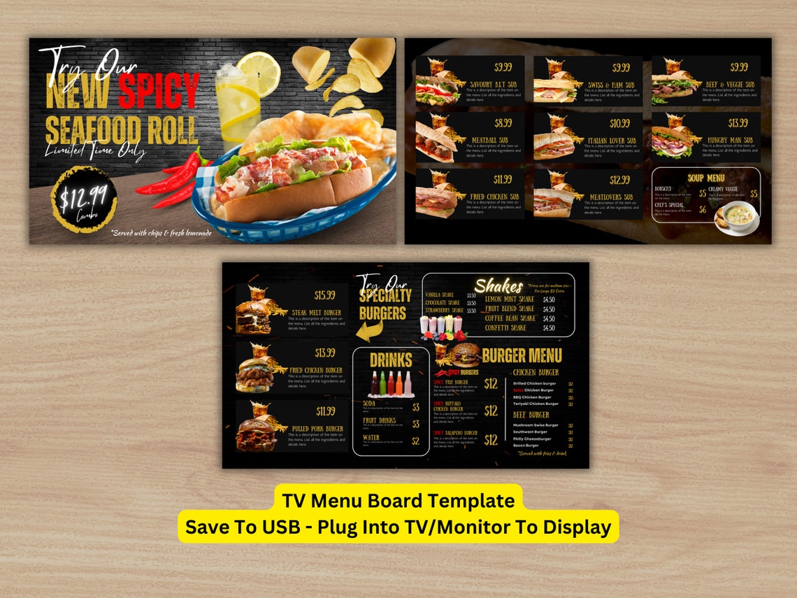 TV Menu Board Static Template Digital Menu Board Template Food Menu ...