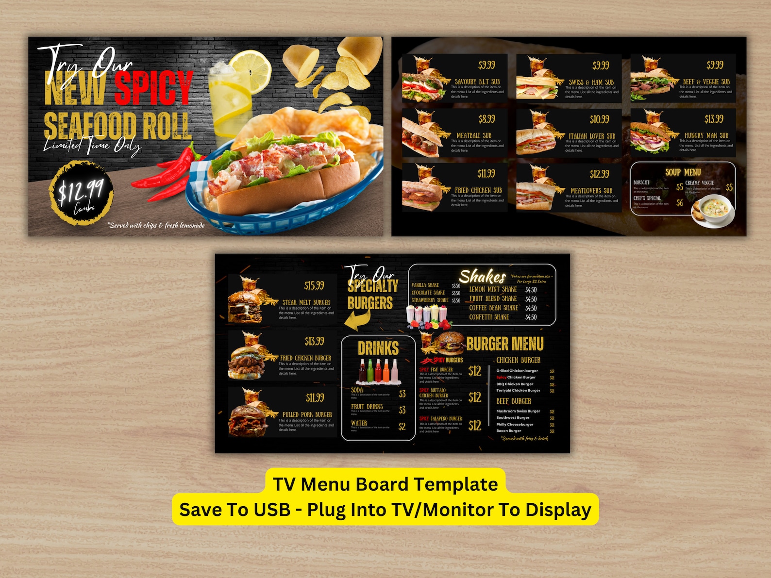TV Menu Board Static Template Digital Menu Board Template Food Menu ...