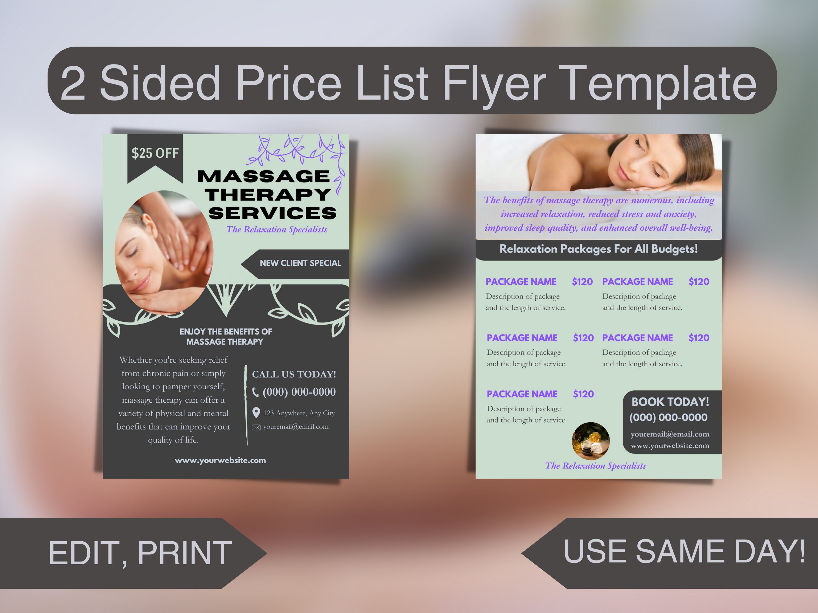 Massage Therapy Printable Flyer Template Editable Massage Therapist 2432