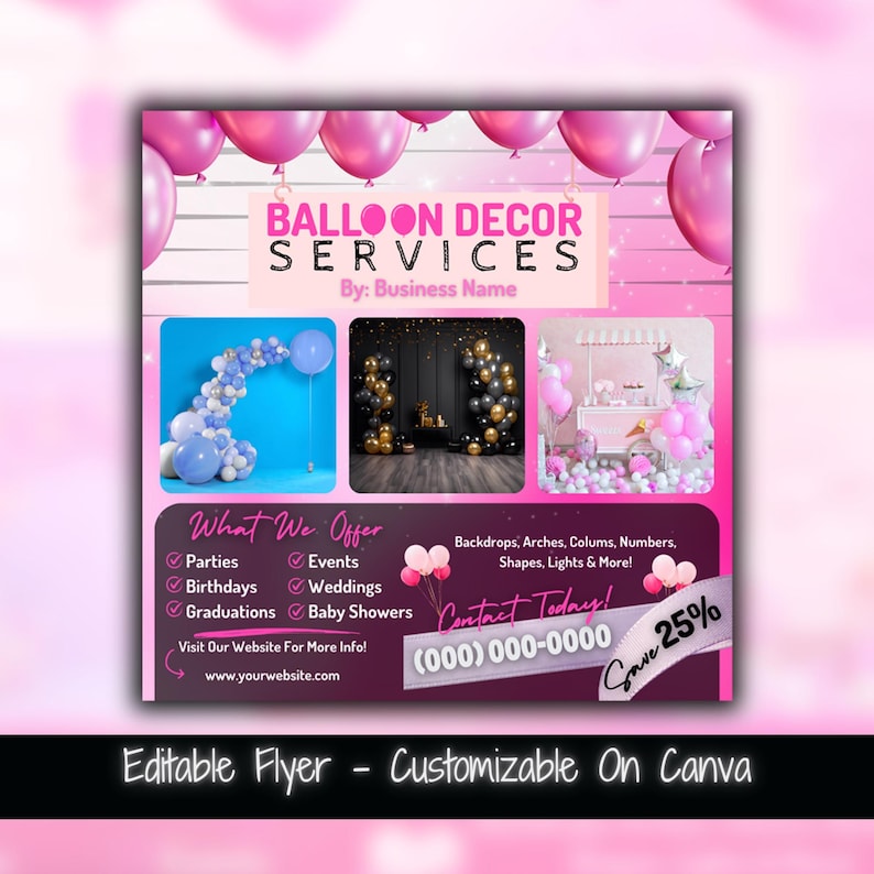 Balloon Decor Service Flyer Template (canva Editable) - Etsy