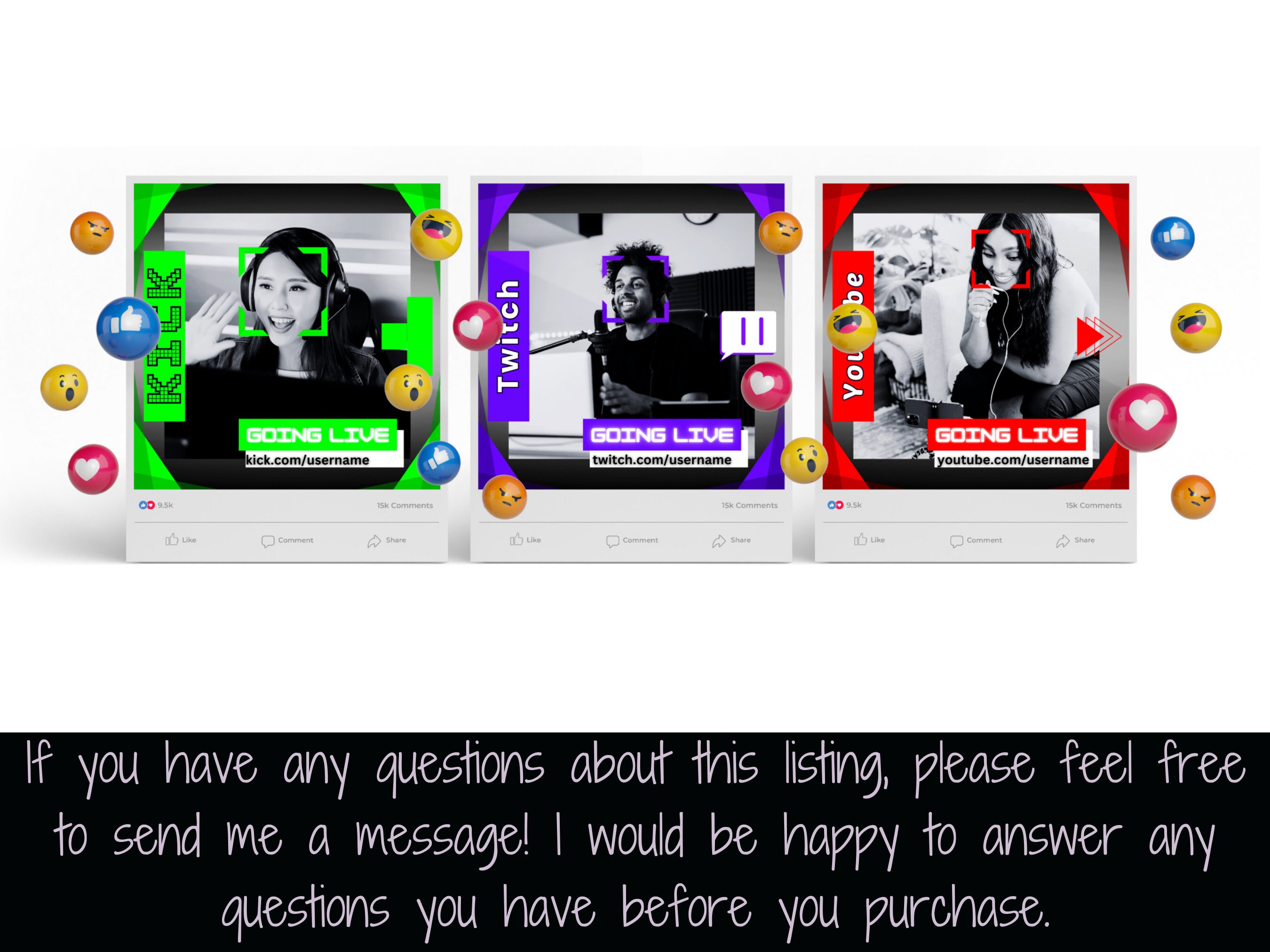 Editable Going Live Social Media Templates Kick Going Live Post Twitch ...