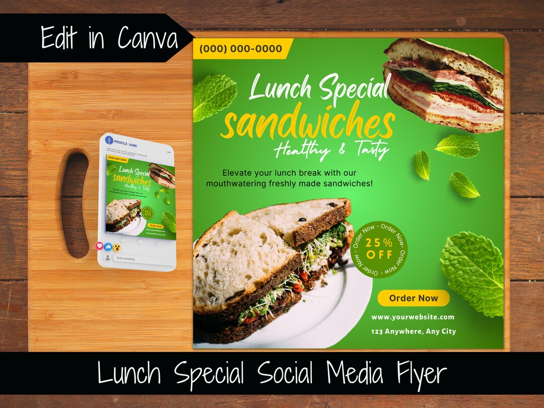 Sandwich Shop Flyer Template Editable Flyer Template for Social Media ...