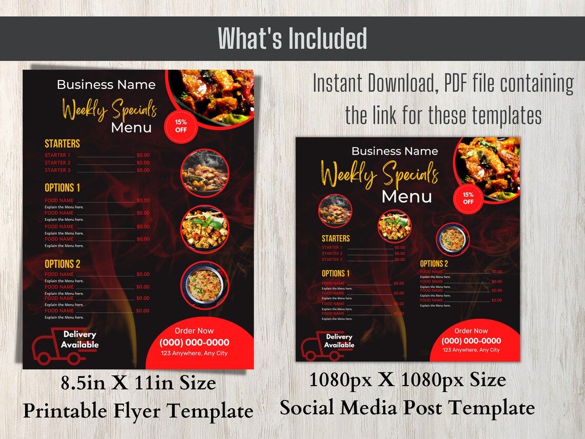 Editable Food Menu Flyer Bundle Printable Menu and Social Media ...