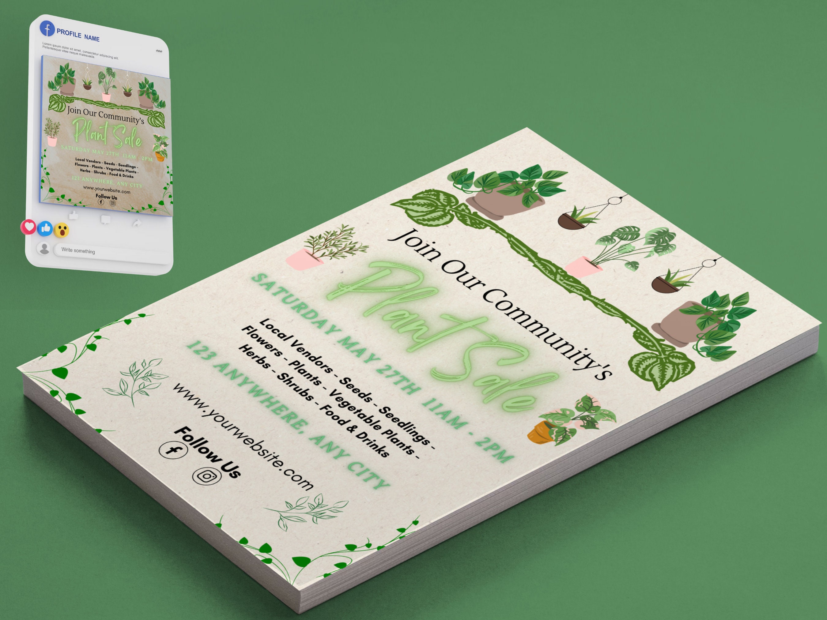 Plant Flyer Template, Editable Canva Invitation (5x7 & Social Media ...