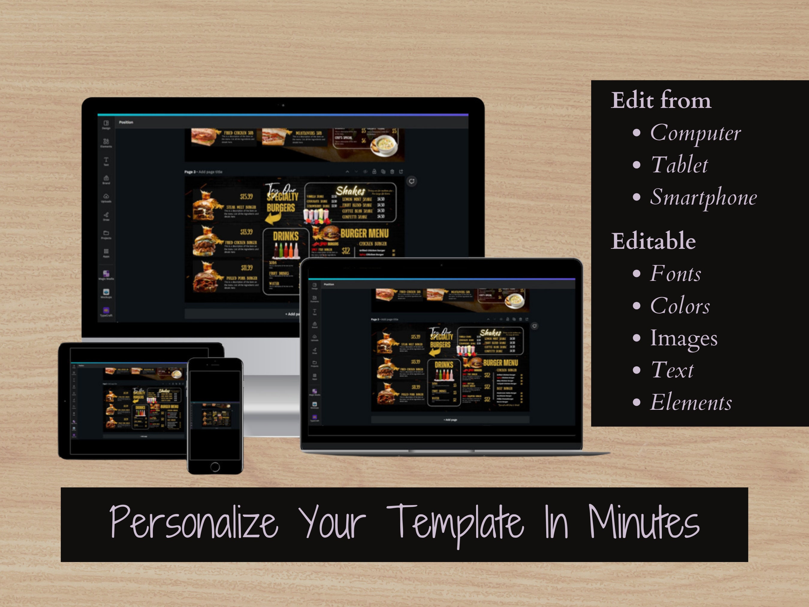 TV Menu Board Static Template Digital Menu Board Template Food Menu ...