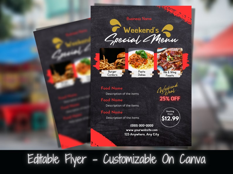 Printable Food Menu Flyer Promotional Weekend Specials Food Flyer ...