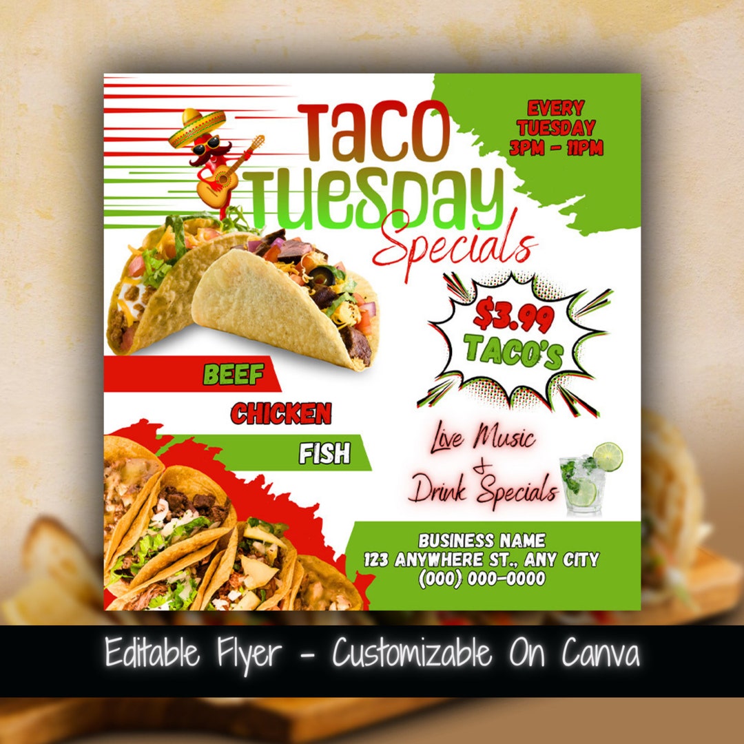 Taco Tuesday Food Specials Social Media Flyer Template Restaurant Food ...