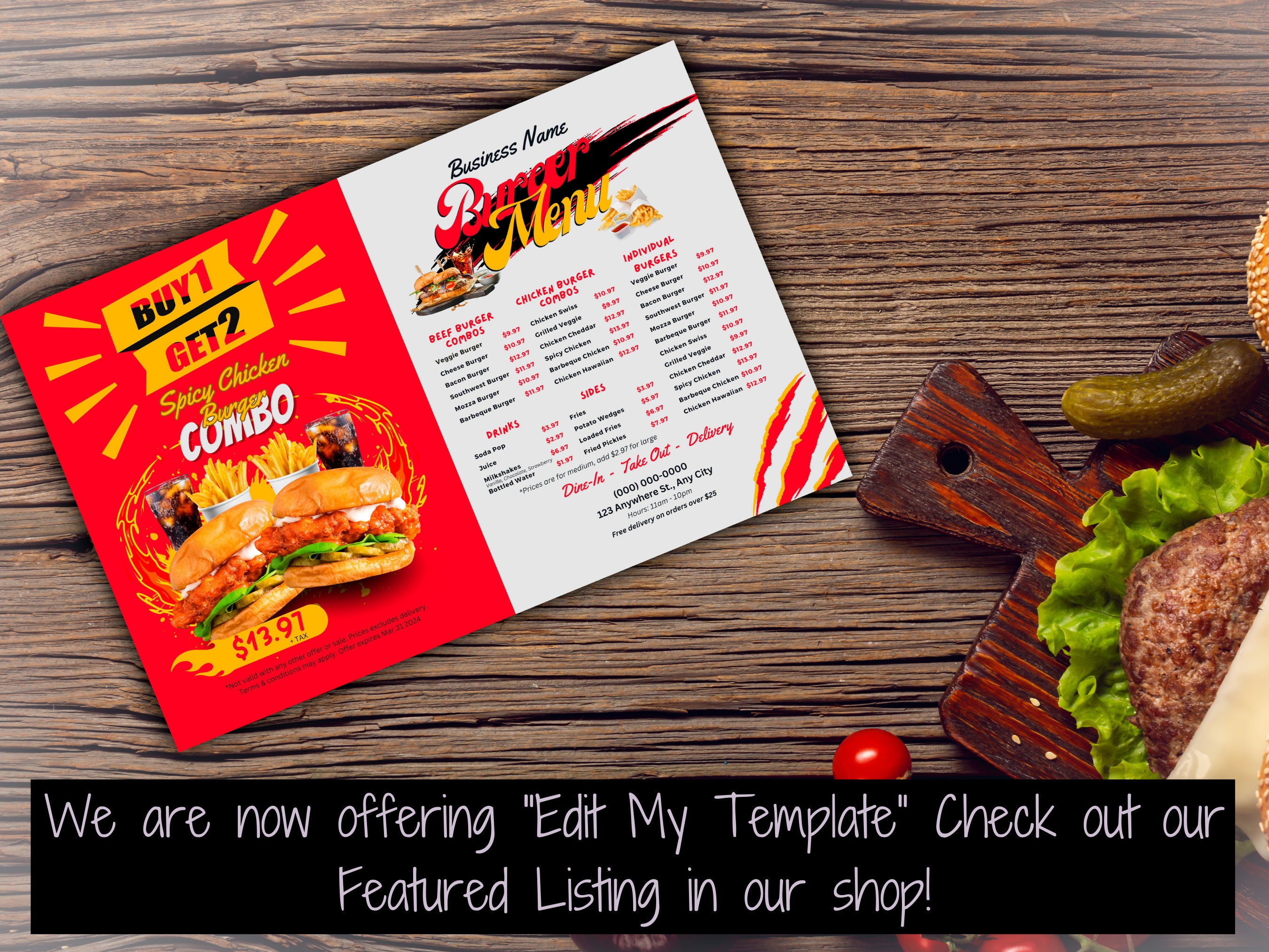 Printable Burger Menu Template Food Menu Flyer Restaurant Menu Template ...
