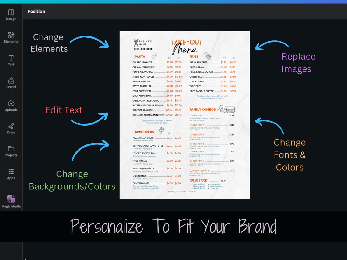 Take Out Menu Template Printable Double Side Food Menu Price List ...