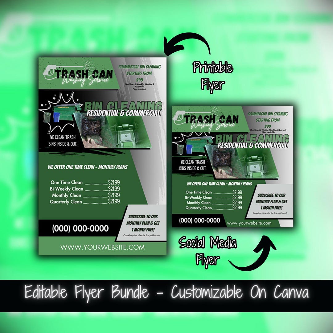 Trash Can Cleaning Service Flyer Templates (bundle) - Etsy