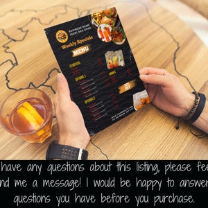 Printable Weekly Specials Flyer Template Editable Menu Flyer Restaurant ...