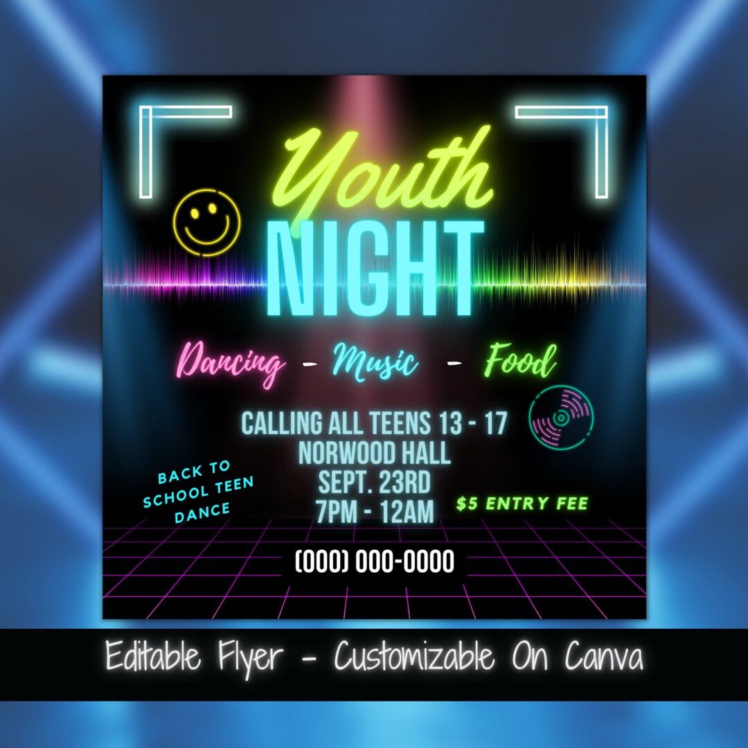 Youth Night Flyer Template Back to School Dance Party Flyer Promotions ...