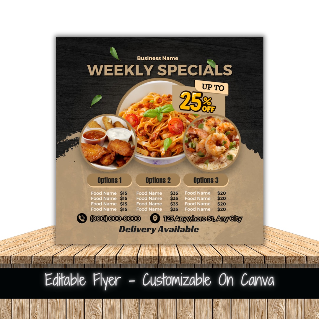 Editable Weekly Specials Food Menu Social Media Flyer Template Food ...