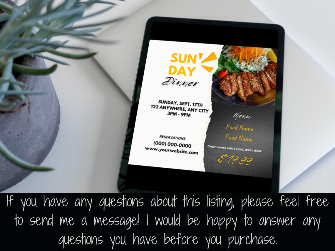 Sunday Dinner Flyer Template, Restaurant Menu (editable Canva) - Etsy