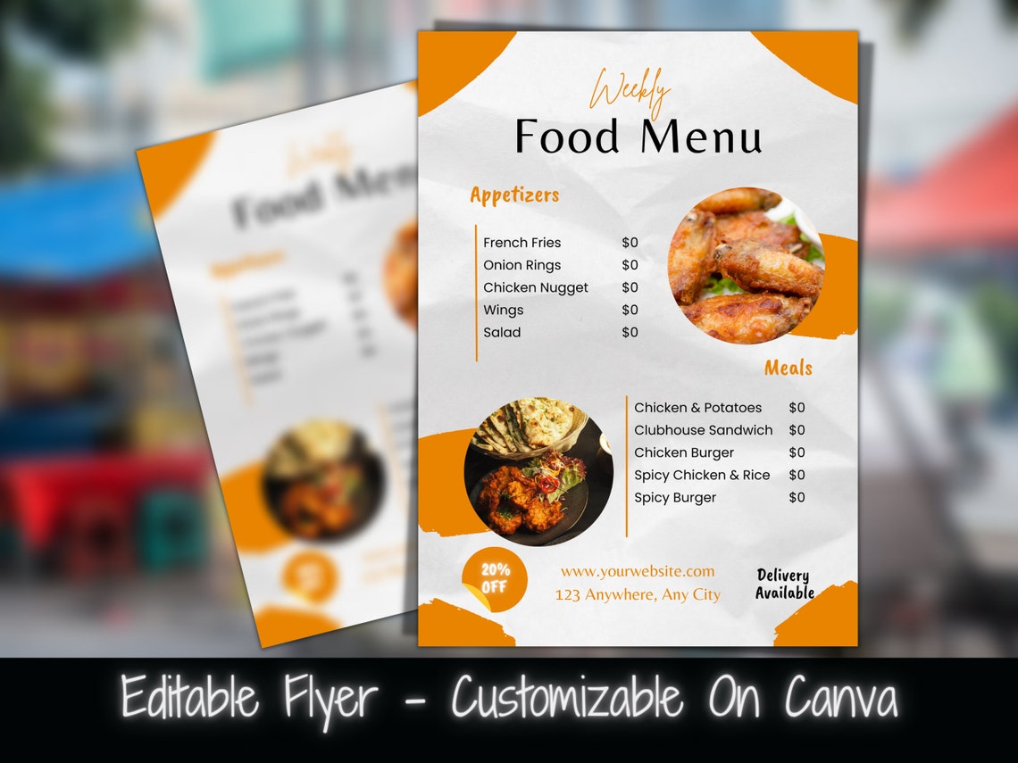 Weekly Food Menu Printable Flyer Editable Menu Template Restaurant ...