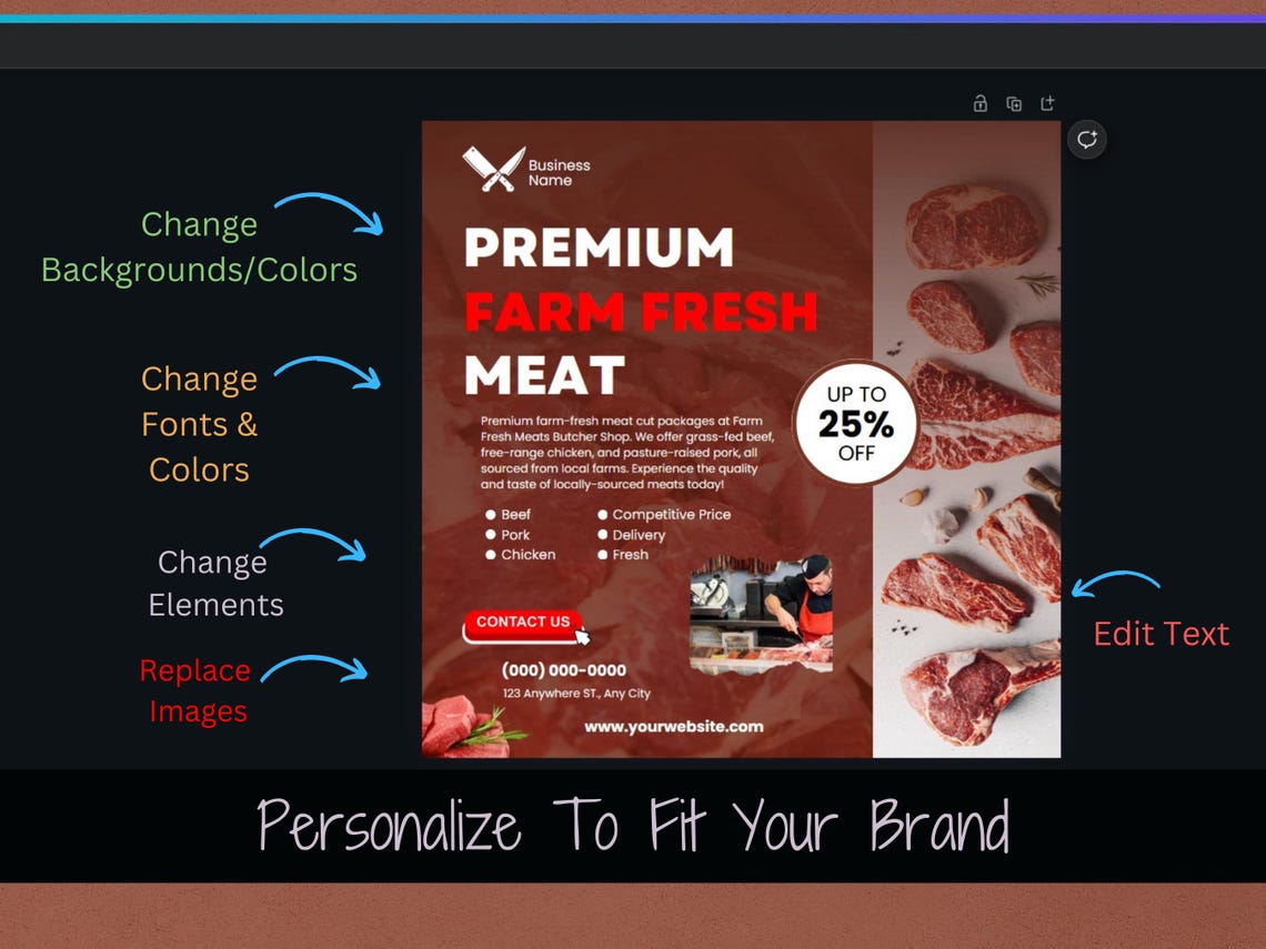 Farm Fresh Meats Social Media Flyer Template Butcher Shop Flyer ...