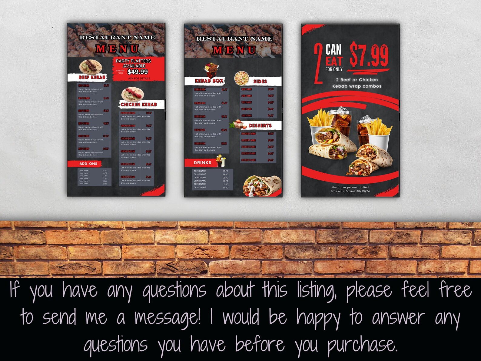 Digital Display TV Menu Board Template Static Digital Menu Board ...