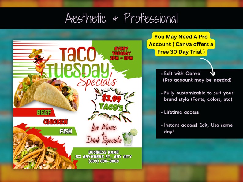 Taco Tuesday Food Specials Social Media Flyer Template Restaurant Food ...