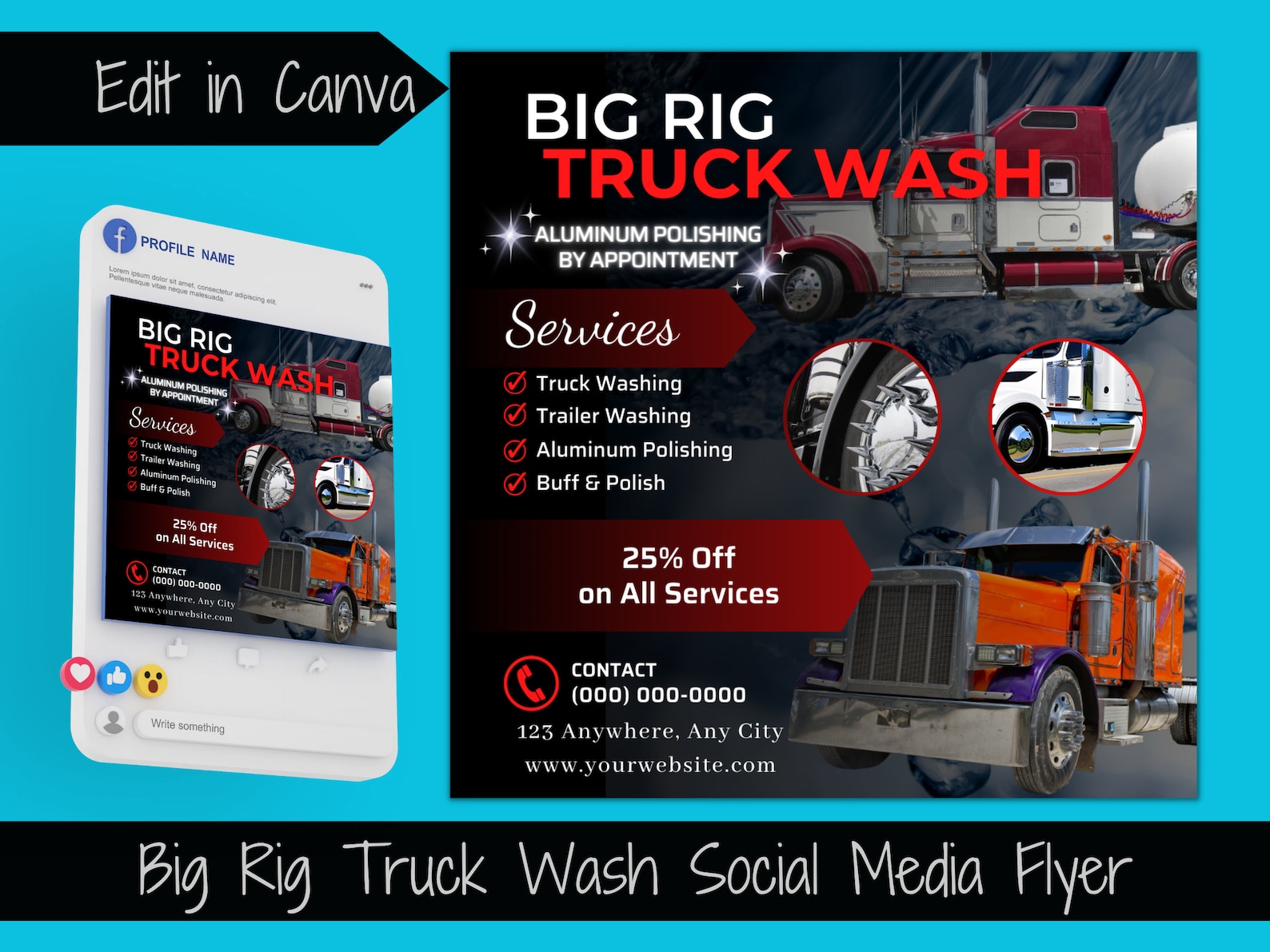 Truck Wash Flyer Template Big Rig Truck Wash Auto Detailing & Washing ...