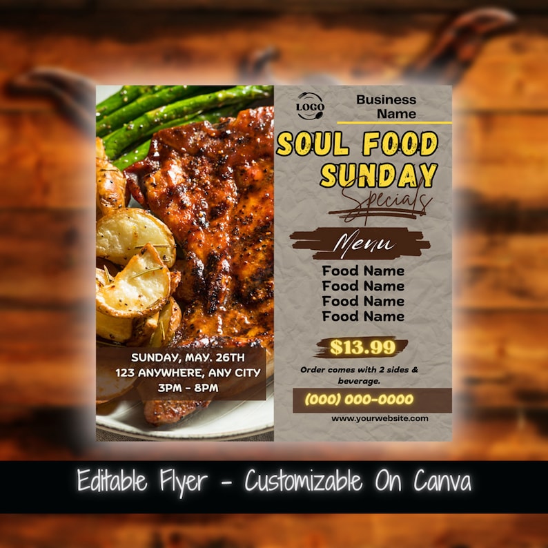 Soul Food Sunday Specials Flyer Template (canva Editable) - Etsy