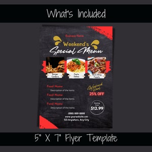 Printable Food Menu Flyer Promotional Weekend Specials Food Flyer ...