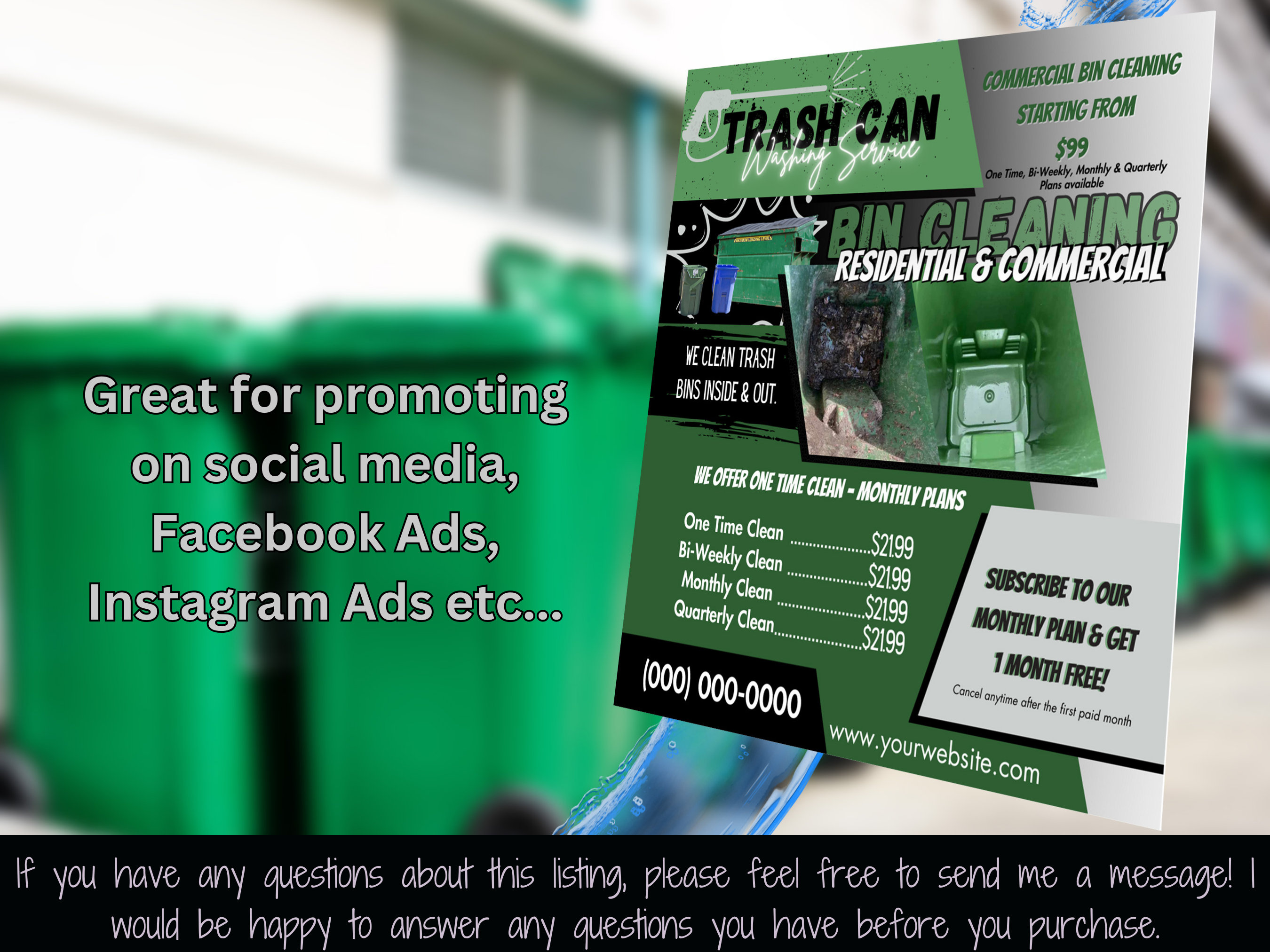 Trash Can Washing Service Flyer for Social Media Garbage Bin Cleaning ...