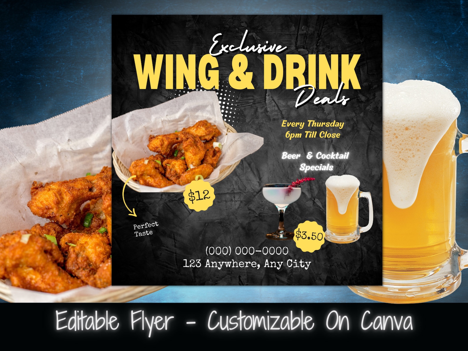 Editable Social Media Flyer Template Wings and Drink Specials Flyer Bar ...