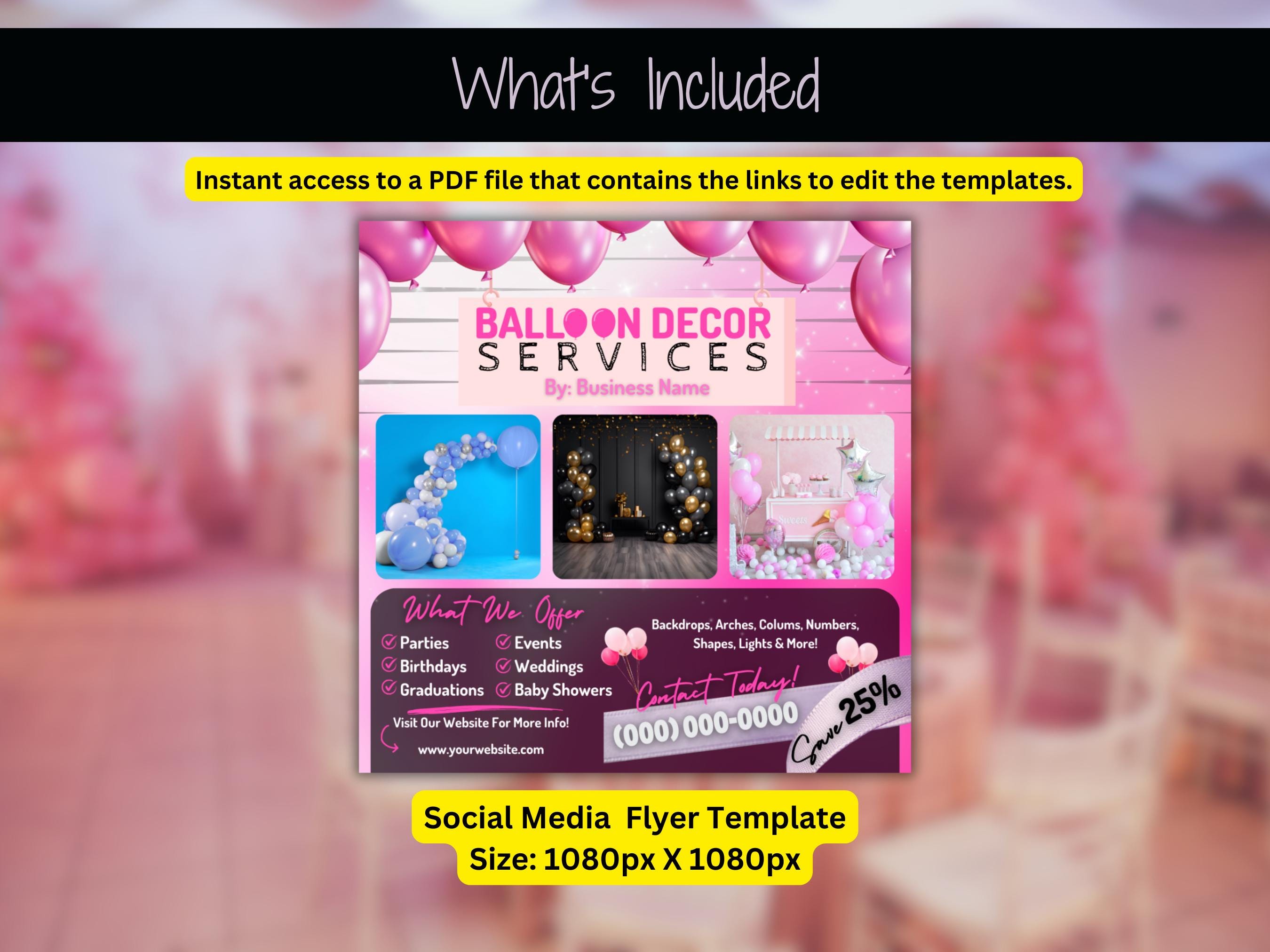 Balloon Decor Service Flyer Template (canva Editable) - Etsy