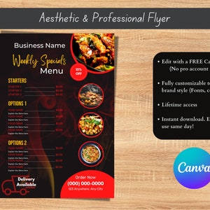 Editable Flyer Template Weekly Specials Food Menu Restaurant - Etsy