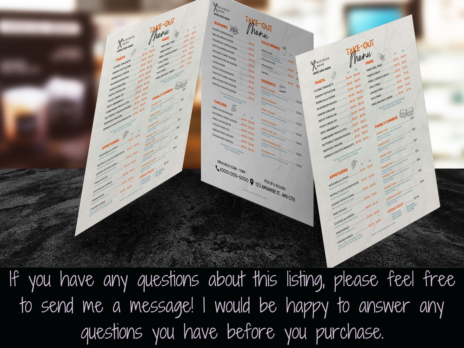 Take Out Menu Template Printable Double Side Food Menu Price List ...