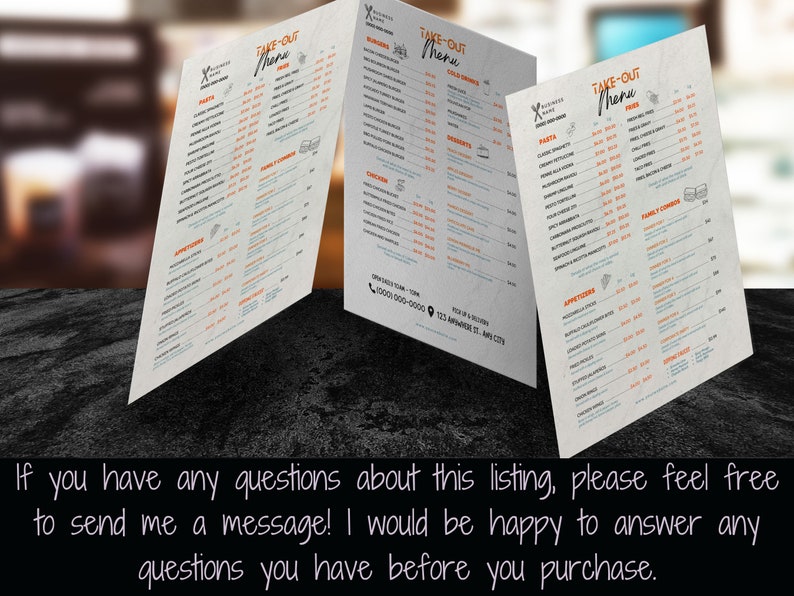 Take Out Menu Template Printable Double Side Food Menu Price List ...