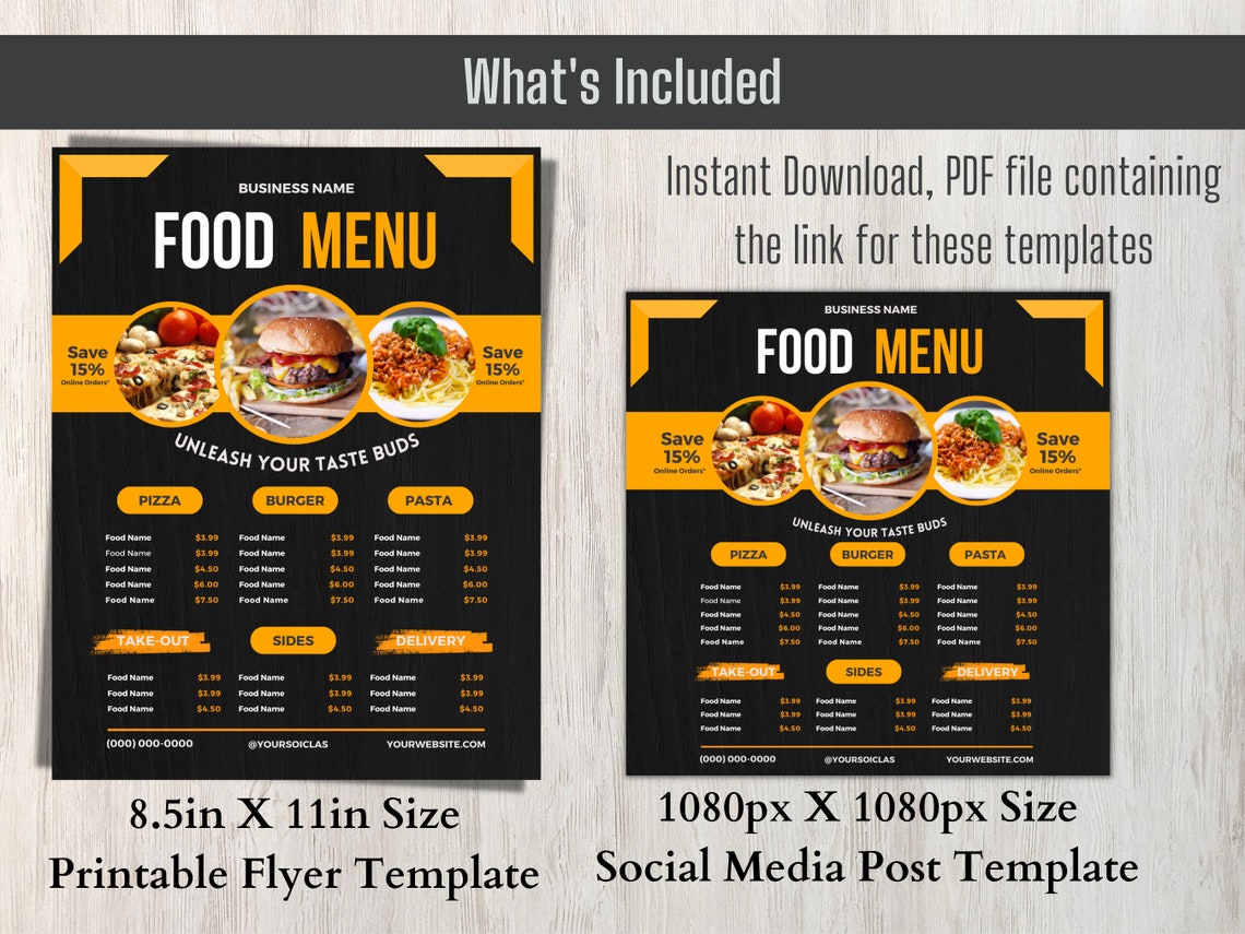 Editable Food Menu Bundle Printable Flyer Social Media Post Food Menu ...