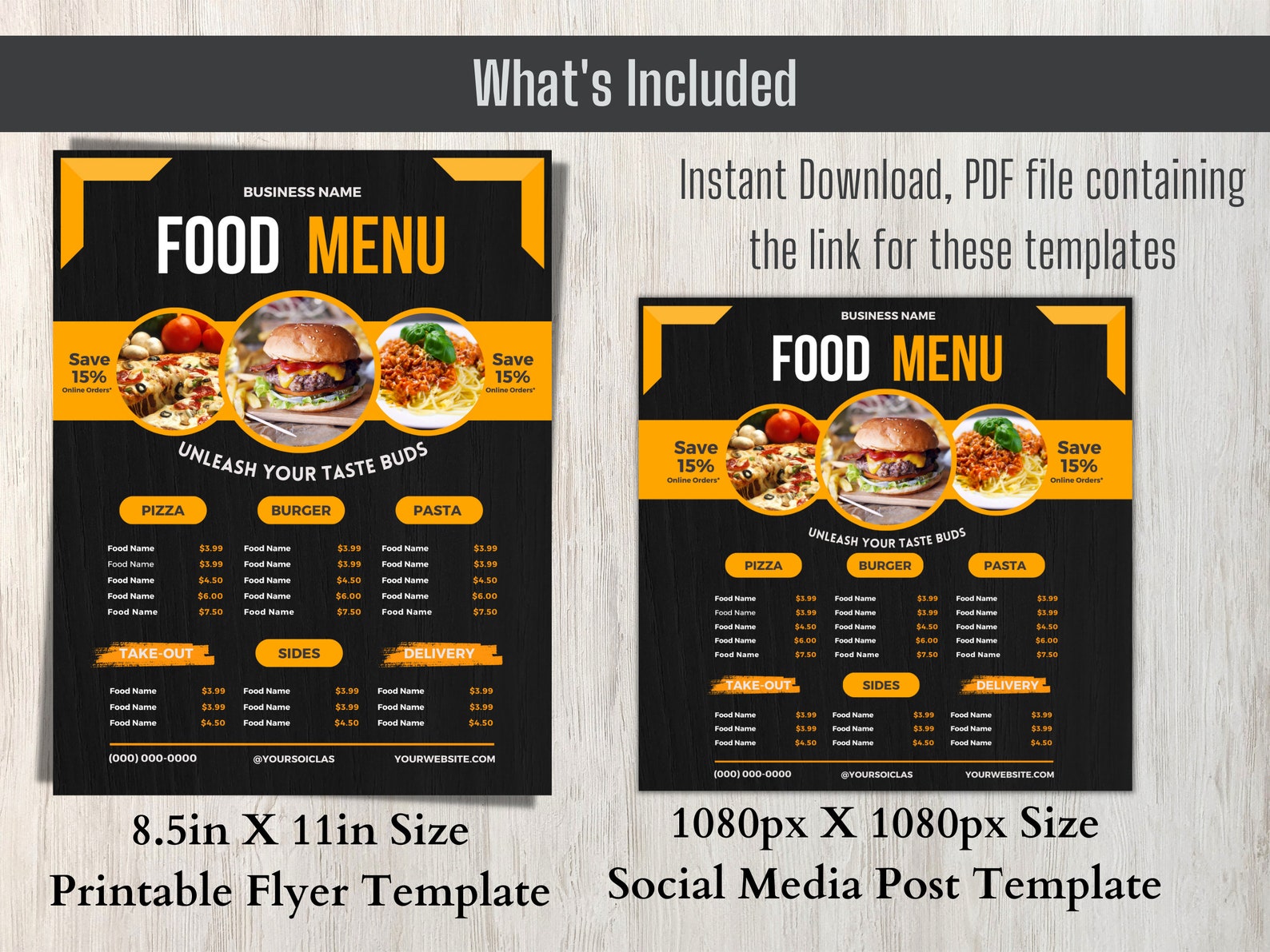 Editable Food Menu Bundle Printable Flyer Social Media Post Food Menu ...