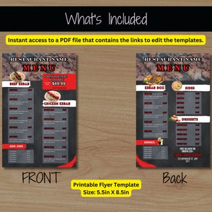 Printable Double Sided Food Menu Editable Food Menu Template Kebab Menu ...