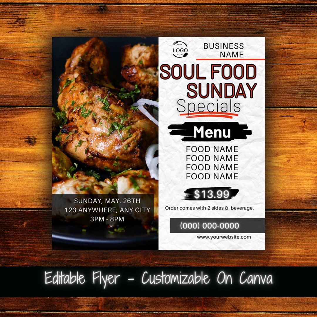 Soul Food Specials Flyer Template, Restaurant Marketing (canva Editable ...