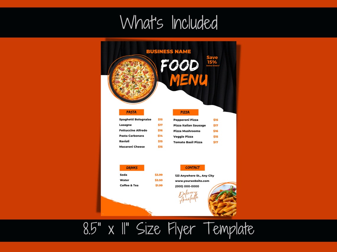 Printable Food Menu Flyer Template Editable Food Menu Template Food ...