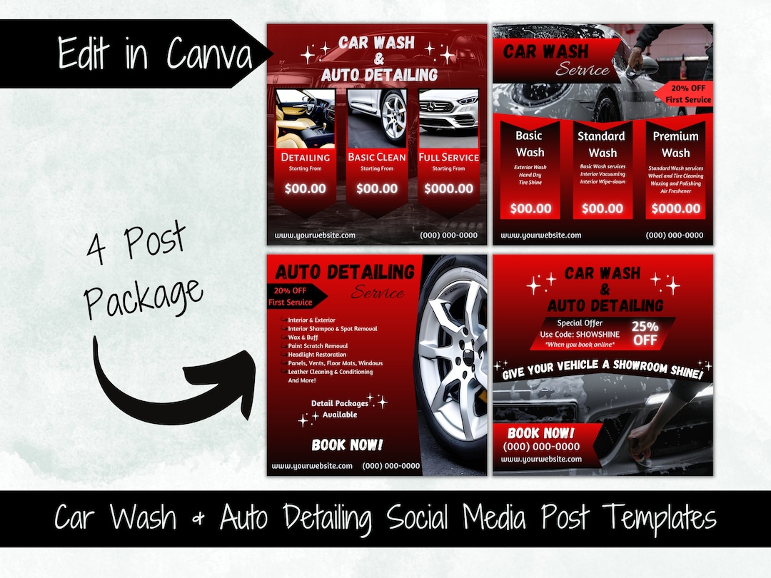 Car Wash and Auto Detailing Social Media Post Templates Customizable ...