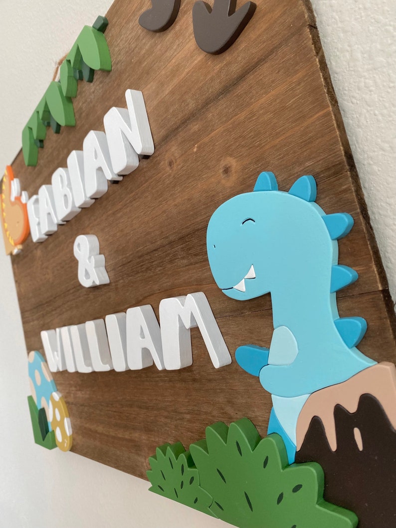 Dinosaur Sign With Wooden Names - Etsy