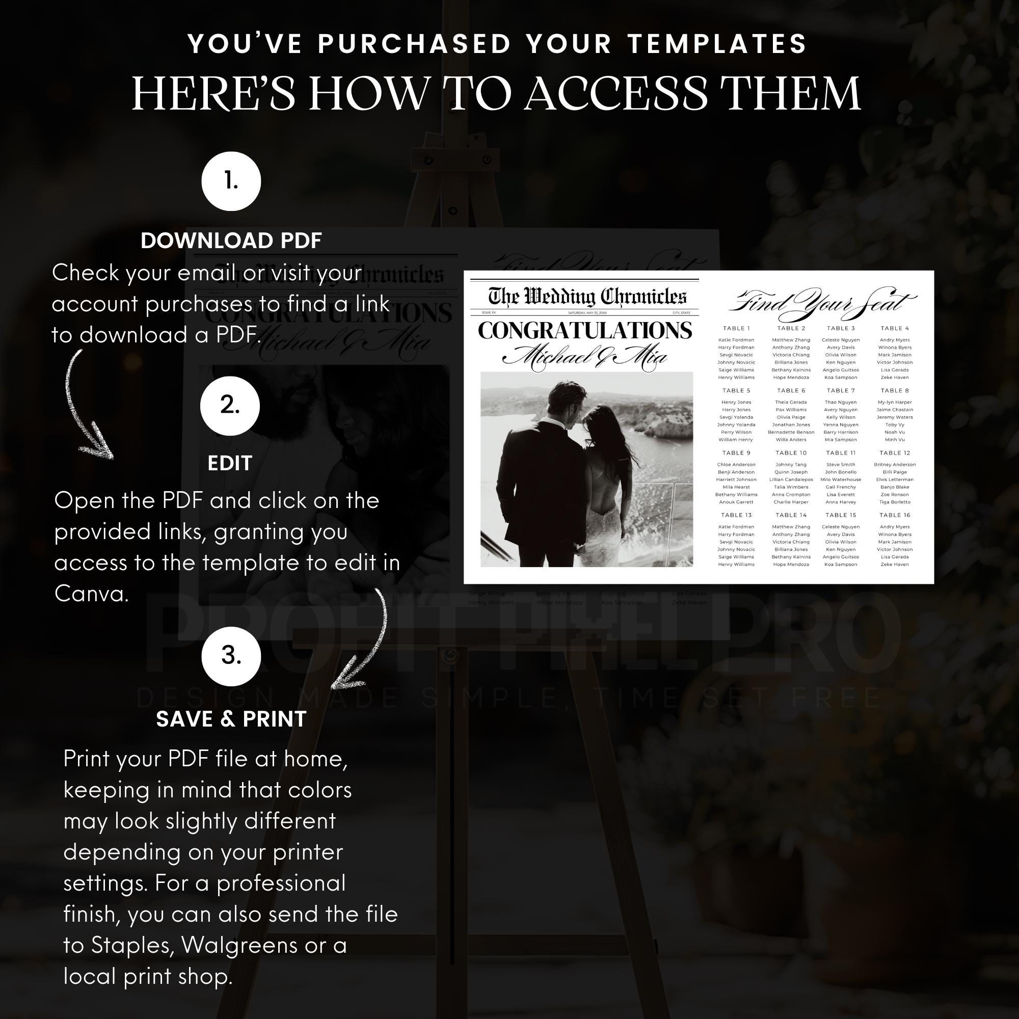 Wedding Newspaper Seating Chart Template: Editable Table Plan (digital ...