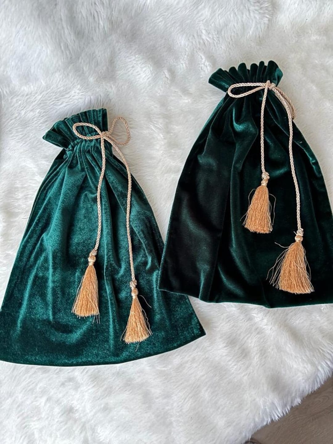 Handmade Velvet Christmas Gift Bag, Green & Gold Drawstring, Reusable ...